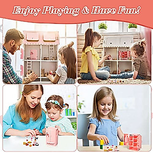 Dollhouse Refrigerator Mini Fridge Toy with Mini Food Set, Kitchen Furniture Food Toys Dollhouse Miniatures, Decorations Bottles Fruits Desserts for Children (Lovely Style, 17 Pieces)