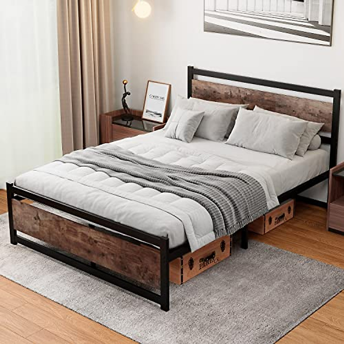 ZIORS King Size Bed Frame with Wooden Headboard, Heavy Duty Metal Platform Bed Frame, No Box Spring Needed, Mattress Foundation Platform, Noise-Free,Twin XL/Queen/King, King