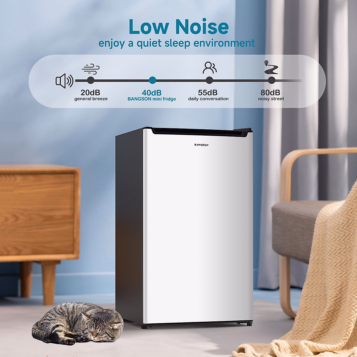 BANGSON 2.1 Cu.ft Upright Freezer, Compact Mini Freezer with Reversible Door, Adjustable Thermostat, Removable Shelves, Energy-Saving Small Freezer for Garage/Dorm/Office/Apartment, Silver