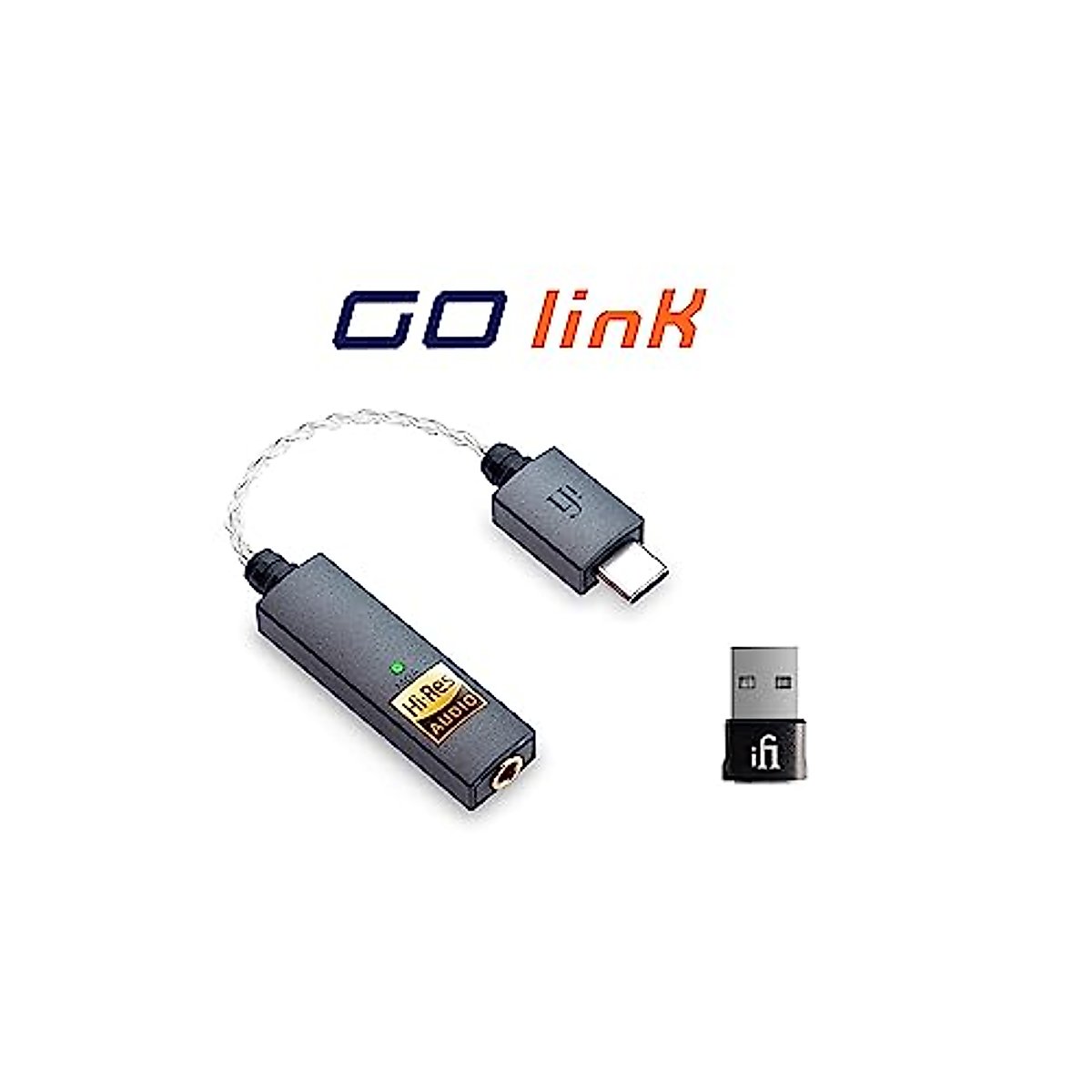 iFi GO link - DAC & Amplifier - USB-C to 3.5mm Adapter - Improve Headphone Sound from any Device - Gold-plated 3.5mm Headphone Socket – Flexible Cable - Supports Hi-Resolution 32-bit/384kHz/DSD256/MQA