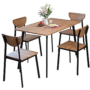 Lamerge 5-Piece Dining Table Set, Kitchen Table Set for 4, Industrial Dining Table and Chairs Set with Metal Frame, Kitchen Table and Chairs for Small Space, Apartment, Rustic Brown