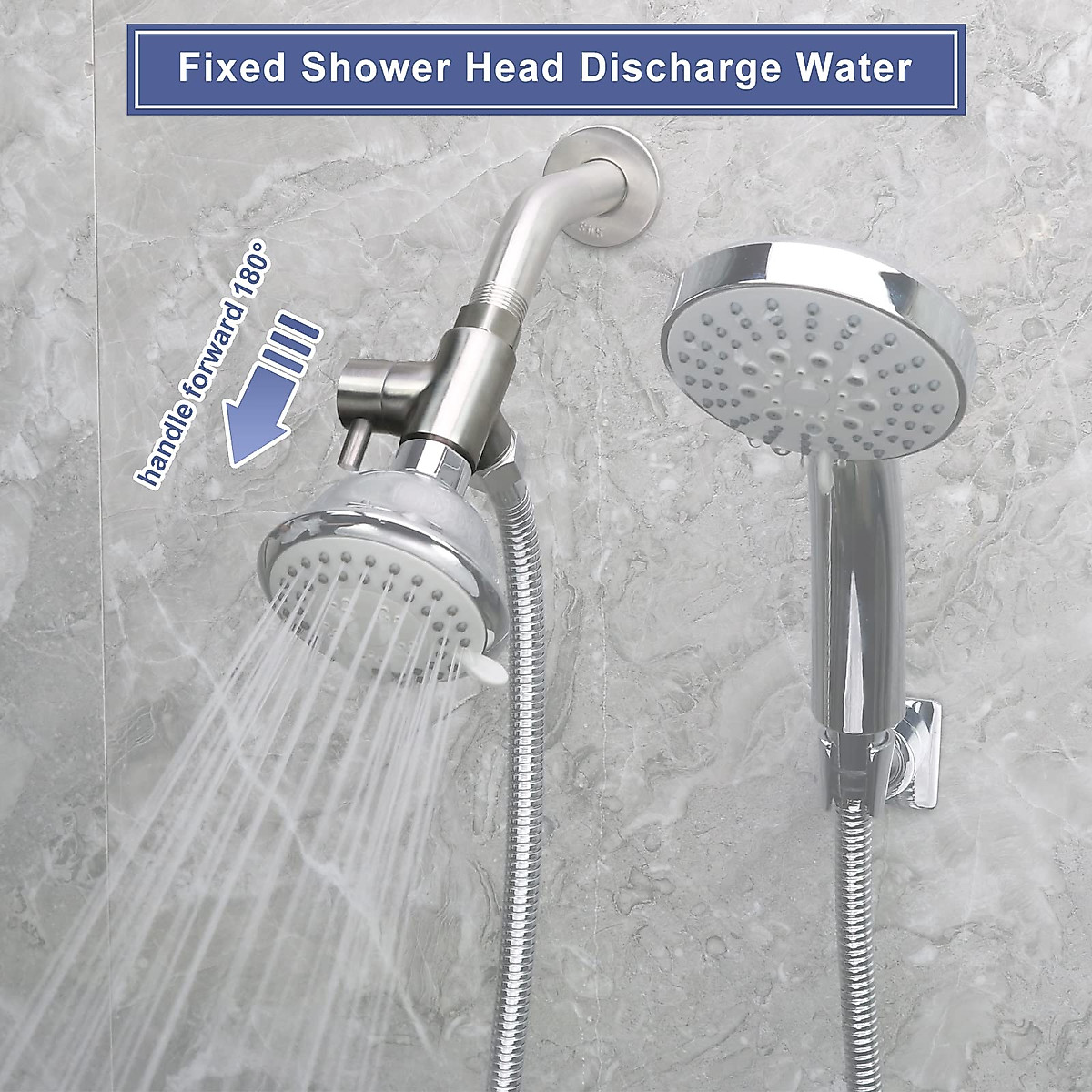 All Metal Shower Arm Diverter Valve for Hand Held Showerhead And Fixed Spray Head, G1/2 3-Way Bathroom Universal Shower System Component Replacement Part, Brushed Stainless Steel