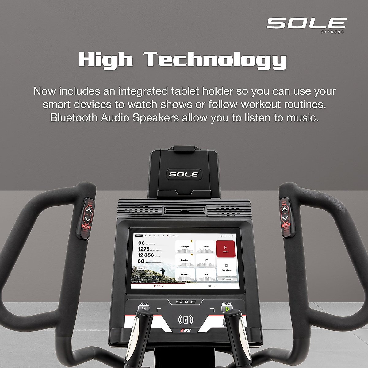 New 2023 Elliptical Exercise Machine by Sole Fitness, Home Workout Equipment for Cardio, Running, and Walking, 13.3" Touch Screen, 20" Stride Length, Bluetooth, and Heart Rate Monitoring (Sole E98)
