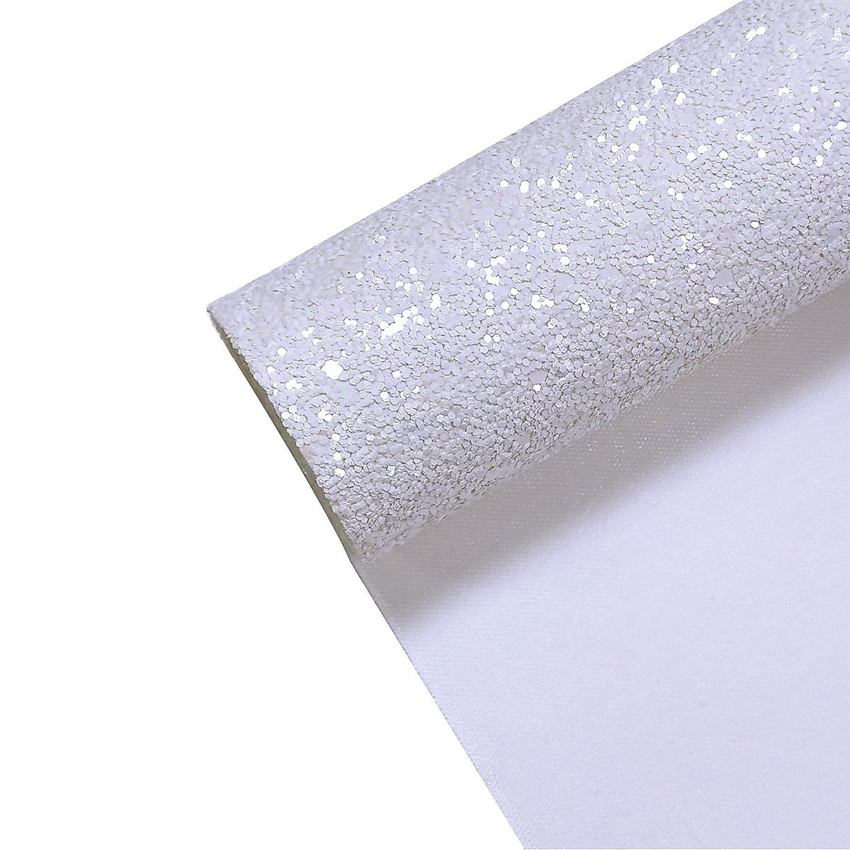 Greatdiy Sparkly Snow White Chunky Glitter Faux Leather Roll 12 x 52 inch Shiny Solid Color Winter Fabric for Bows Earrings Crafts (18015#1)