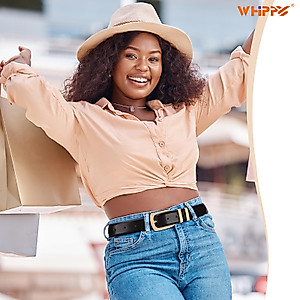 WHIPPY Women's Leather Belts for Jeans Pants Fashion Ladies Belt Gold Buckle Belts for Women, Black, XS