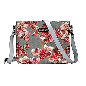 Signare Tapestry Crossbody Bag Shoulder Purse for Women In Orchid Grey and Red Design (XB02-ORC)