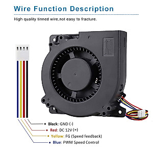 GDSTIME 120mm PWM 4 Pin 12V Dual Ball Bearing DC Brushless Blower Cooling Fan (4.72x4.72x1.26 inch), for Car Seat Amplifier Inflatables Inverter Ventilation