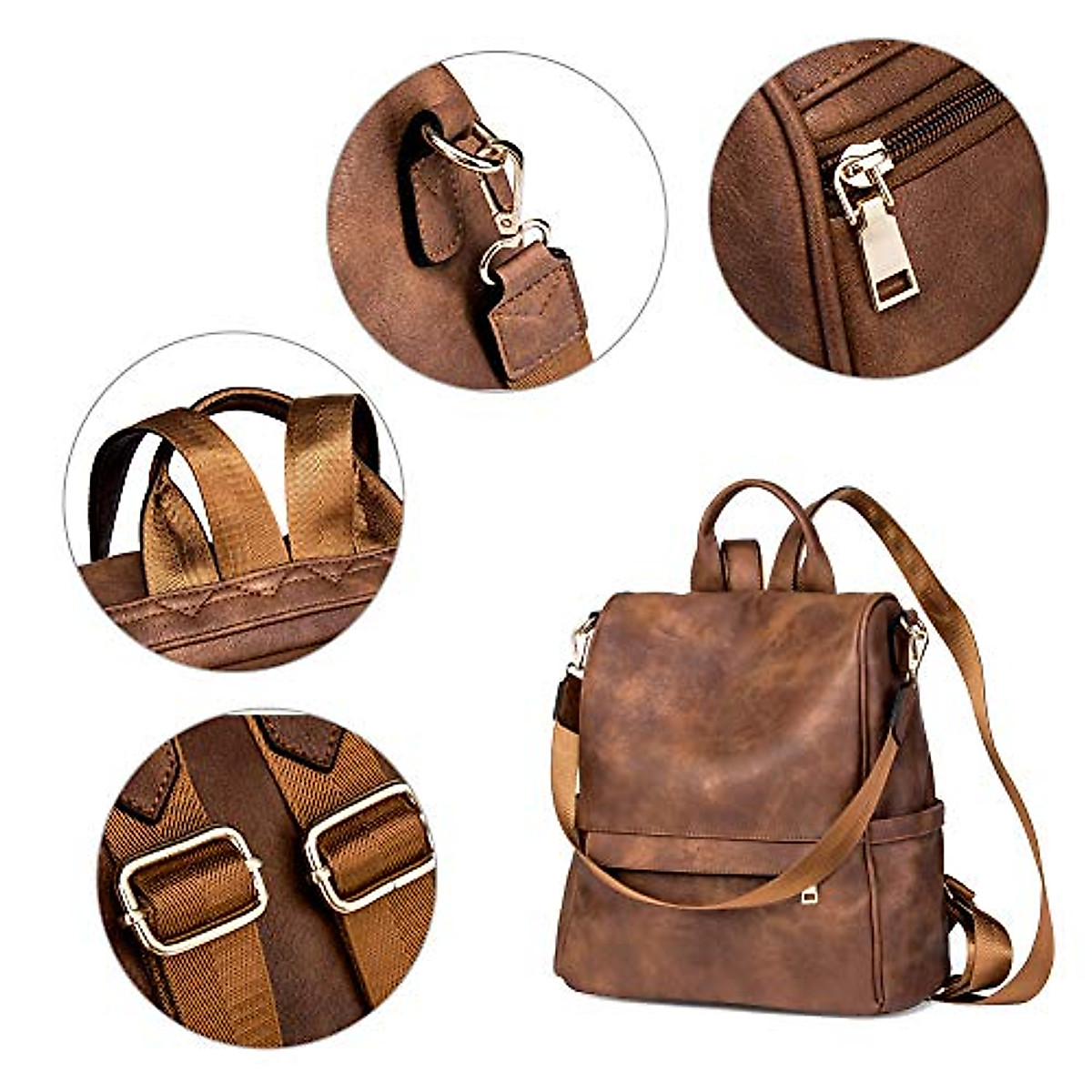 CLUCI Leather Backpack for Women Anti-theft Fashion Ladies Travel Backpack Purse Vintage Large Shoulder Bags Two-Toned Brown