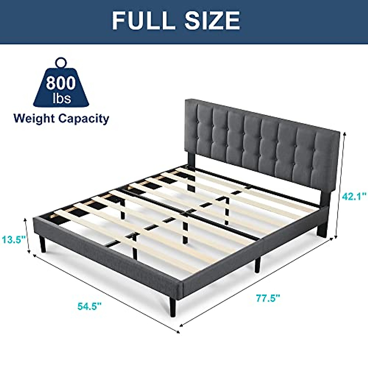 Molblly 10 Inch Full Memory Foam Mattress (Blue) 42 Inch Platform Bed Frame (Grey), Full