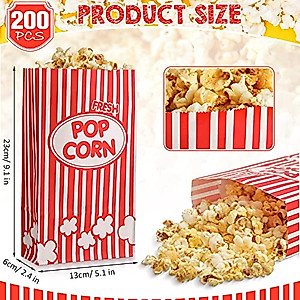 Popcorn Bags Paper Bags Grease Resistant Popcorn Container Single Serving 2 oz Paper Sleeves Red/White Leak Proof Flat Bottom for Movie Theme Party Supplies Retro Carnivals Fundraisers (200 Pcs)