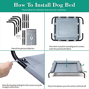 TJSOULER Cooling Elevated Dog Bed with Pillows,Portable Washable Raised Dog Cot with Chew Proof Mesh and Metal Frame,No-Slip Rubber Feet for Indoor & Outdoor Use,Large,Gray