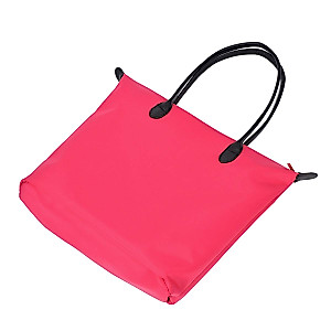 Premium Large Nylon Tote Water Resistant Top Zip Shoulder Bag Handbag, Fuchsia