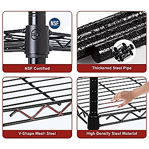 5 Tier Shelf Wire Shelving Unit, NSF Heavy Duty Wire Shelf Metal Large Storage Shelves Height Adjustable Utility for Garage Kitchen Office Commercial Shelving Steel Layer Shelf - 14"x30"x60", Black