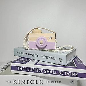 Cynzia Baby Toy Wooden Mini Camera Toy, Kid Cute Mini Sharpe Toy Neck Hanging Photographed Props for Toddlers Children Kids' Room Hanging Decor Gift (Purple)