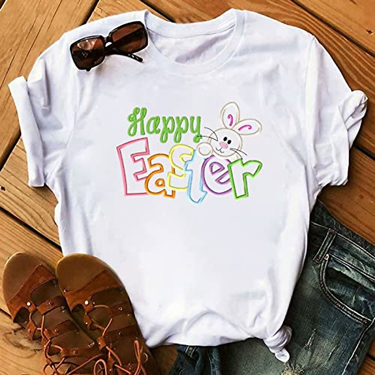 Womens Happy Easter Graphic Tee Short Sleeve Tops Blouse Funny Cute Shirt Trendy Tshirt Gift Clothes 2023