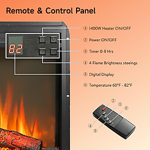 Innoflame 23" Electric Fireplace Insert, Fireplace Heater with Remote, Adjustable 4 Flame Brightness, Log Set, Low Noise, 8H Timer, Overheating Protection, 1400W (23" X 19.7")