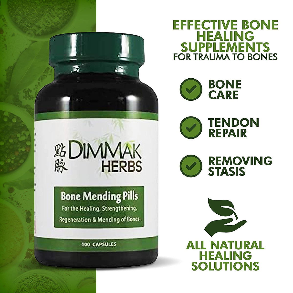 Certified Organic Bone Mending Pills by Dimmak Herbs, Bone Fracture Healing Supplement, Bone Strengthening Pills, Chinese Medicine Herbs - 100 caps 500mg
