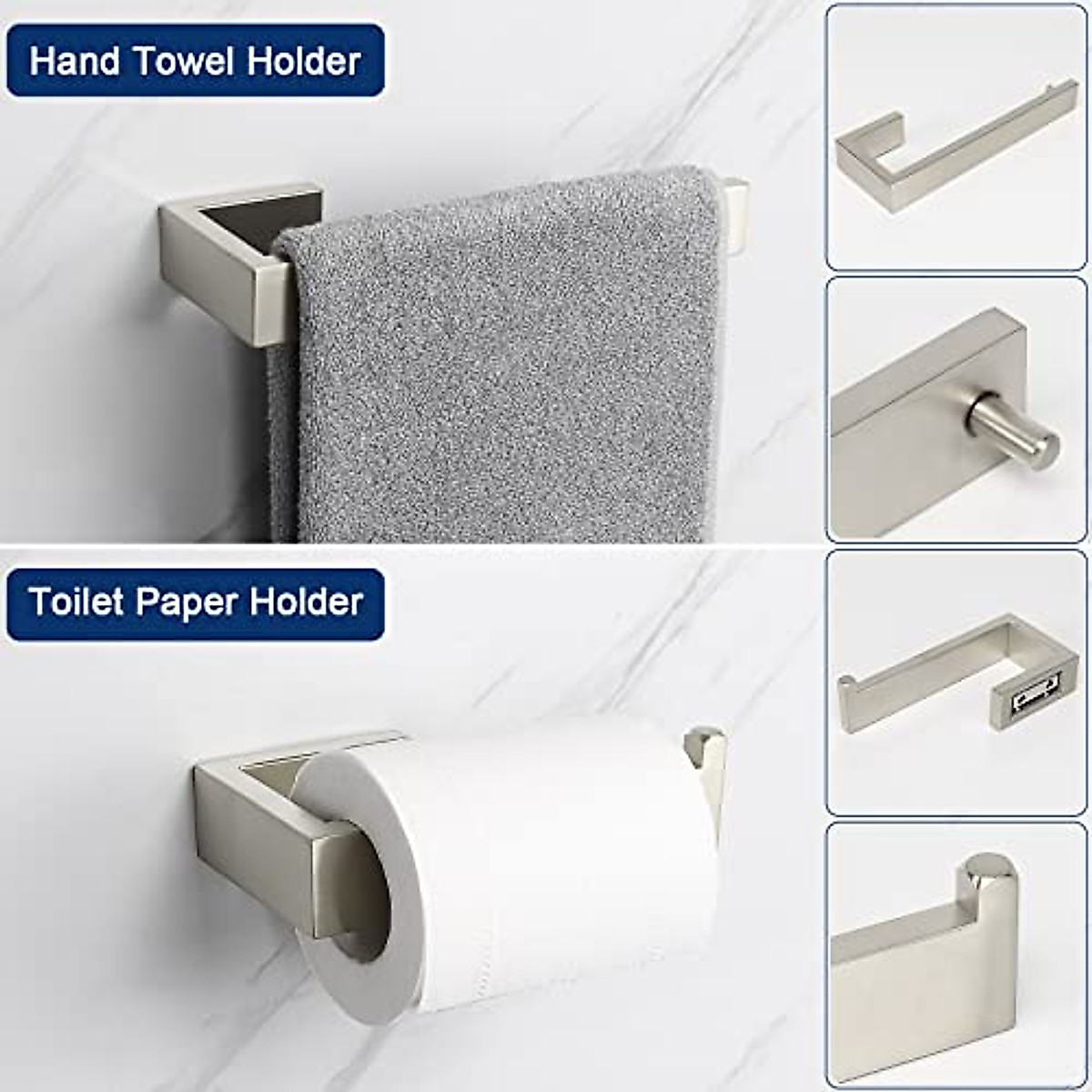 NearMoon 4 Pieces Bathroom Hardware Accessories Set 304 Stainless Steel- 24" Towel Rod+ Hand Towel Holder+ Toilet Paper Holder+ Robe Towel Hook Wall Mounted Modern Bath Towel Bar Set (Brushed Nickel)