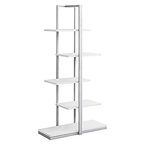 Monarch Specialties I 7233 Bookshelf, Bookcase, Etagere, 5 Tier, 60" H, Office, Bedroom, Metal, Laminate, White, Grey, Contemporary, Modern