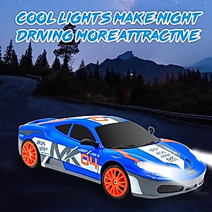AGNEVE RC Drift Car 1:24 Scale RC Car with LED Lights Glow and Drifting Tires 2.4GHz Remote Control Car 4WD 14KM/h High-Speed RC Cars with 2 Rechargeable Batteries Boys Girls