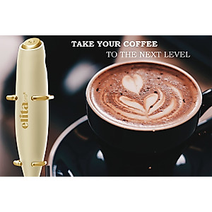 ELITAPRO ULTRA-HIGH-SPEED 19,000 RPM, Milk Frother DOUBLE WHISK, Unique Detachable EGG BEATER and STAND For quick preparation (Ivory/Gold)