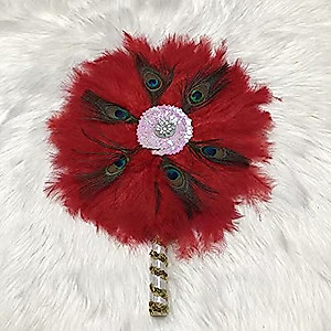 Custom Wedding Hand Fan with Feather Lace Spain DIY Style Abanico De Mano with Sequin Stone Handmade Wedding Feather Photo Props