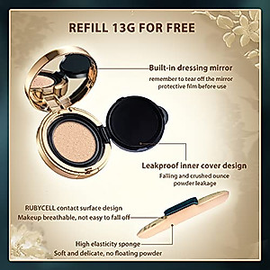 CATKIN BB Cream Air Cushion Foundation Full Coverage Moisturizing Concealer Natural Makeup With Free Refill Ivory Beige 0.46 Ounce