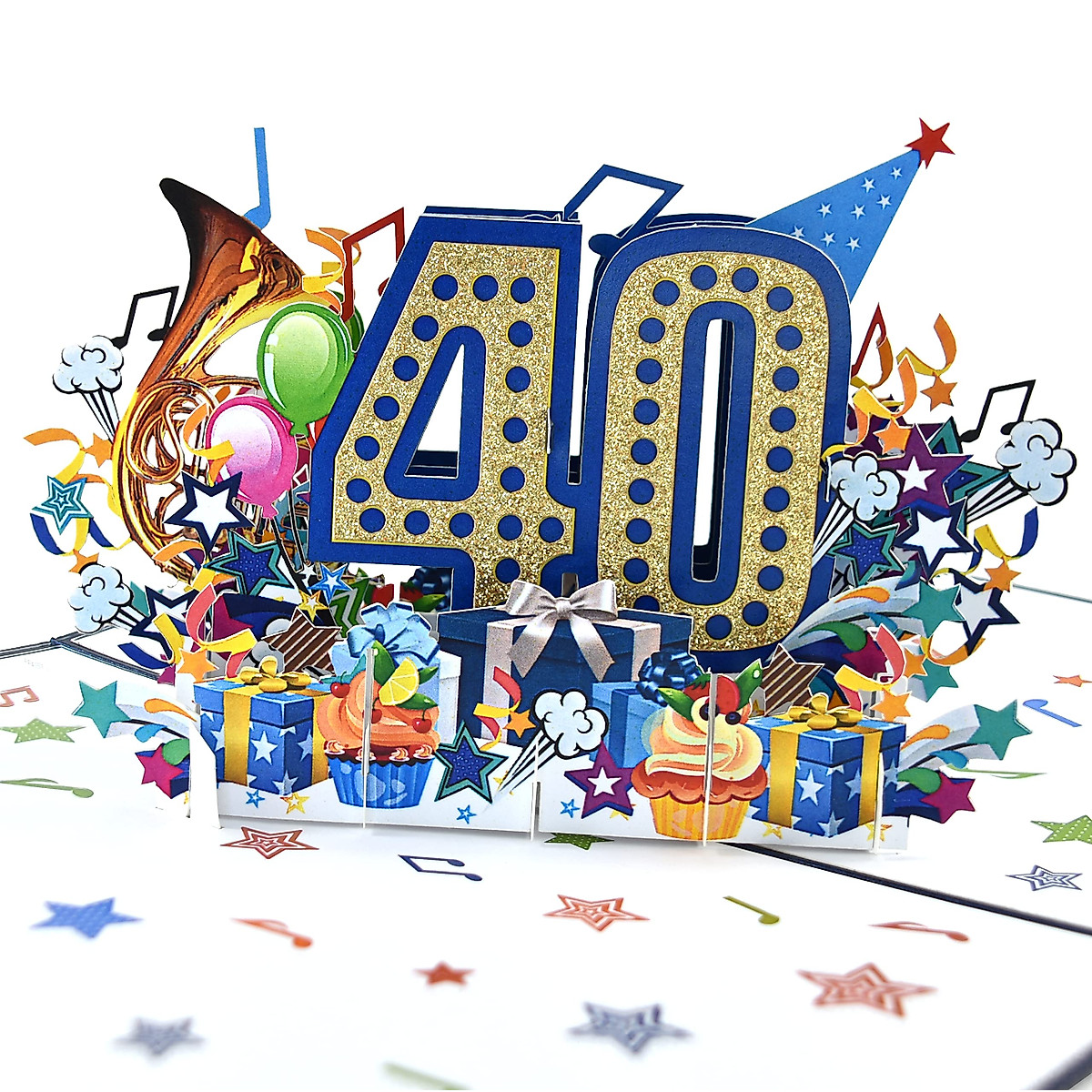 Teabug Cards Happy Birthday Pop Up 3D Greeting Card with Numbers (40th Blue)