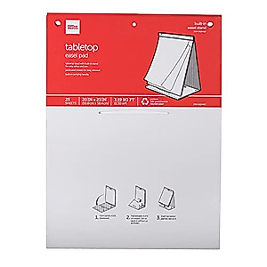 Office Depot® Brand Easel Pad, 20" x 23", Tabletop with Built-In Stand, 25 Sheets, 30% Recycled, White