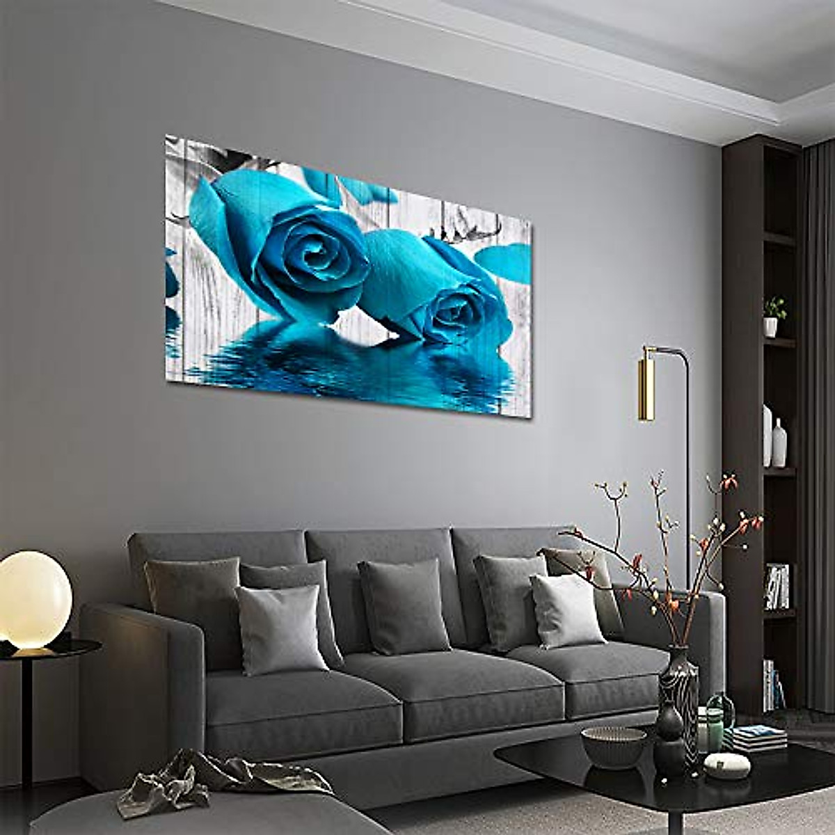Canvas Wall Art for Bedroom Blue Rose Flower Wall Decor Black White kitchen decoration paintings Gifts for Girls Women Canvas art Prints Panels Framed HD Pictures Office Bathroom Home decorations