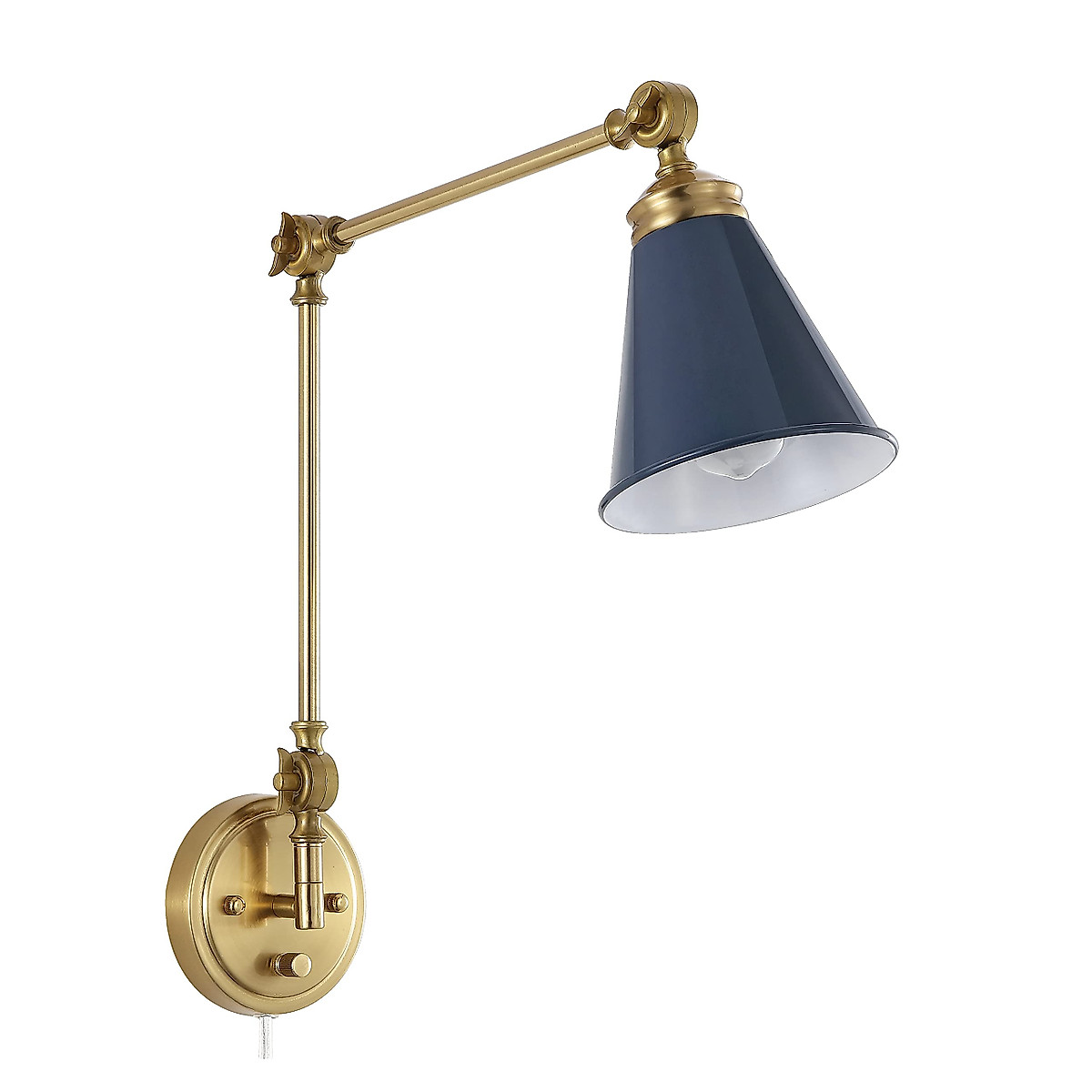 WINGBO Swing Arm Wall Lamp, Modern Adjustable Wall Mounted Sconce, Warm Brass Finish and Blue Metal Shade
