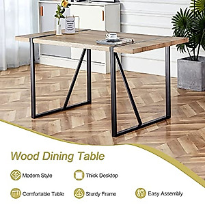 WIIS' IDEA 55.1" Dining Table for 4-6, Rectangular Kitchen Table with Rustic Engineered Wood Tabletop and Metal Legs for 6 Person, Wooden Top Dinner Table for Kitchen, Dining Room