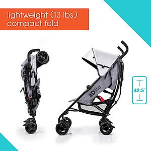 Summer Infant 3Dlite Convenience Stroller, Gray - Lightweight Stroller with Aluminum Frame, Large Seat Area, 4 Position Recline, Extra Large Storage Basket - Infant Stroller for Travel and More