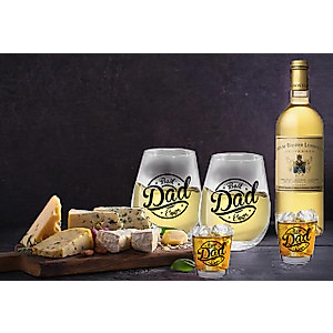 BISYATA Best Dad - Wine Glasses & Shot Glasses Gift Set - Best Dad Ever - Unique Novelty Gift for Fathers Day, Birthday. Two-11oz Wine Glasses and Two-2oz Shot Glasses - With Gift Box