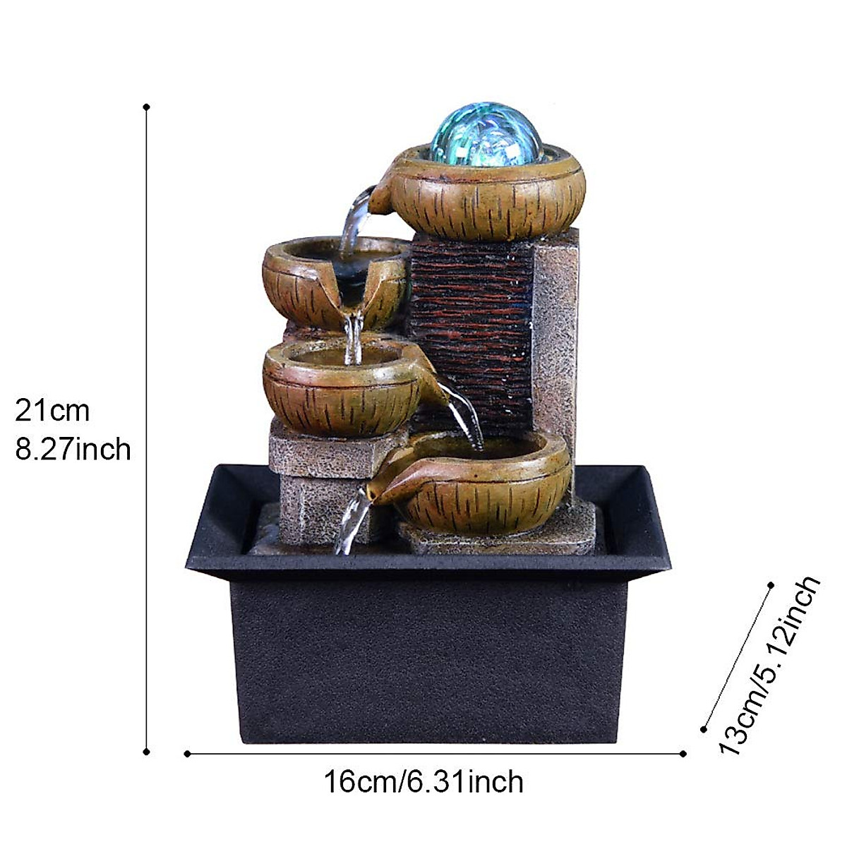 EKDJKK Meditation Tabletop Fountain, Tabletop Waterfall Garden Relaxation Fountain Indoor with LED Light, Mini Tabletop Pool Leisure Fountai Home Decor Gift for Indoor Office Bedroom Relaxation