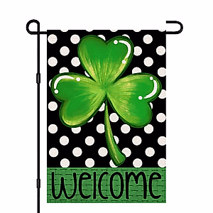 Lucky Shamrock St Patricks Day Garden Flag 12x18 Inch Double Sided Burlap, Welcome Seasonal Sign Small Flag Farmhouse Yard Outdoor Decorations DF189