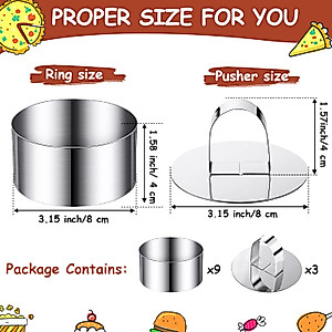 Patelai Round Cake Mold Stainless Steel Cake Mousse Mold Cake Ring Including Pushers, 3.15 Inches Diameter (12)