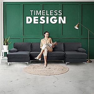 Casa Andrea Milano Modern Large Velvet Fabric U-Shape Sectional Sofa, Double Extra Wide Chaise Lounge Couch