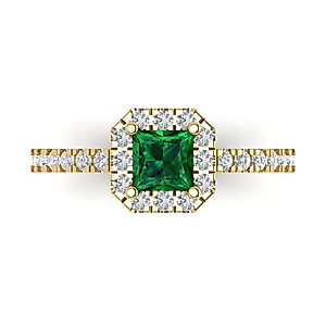 Clara Pucci 1.5 ct Princess Cut Solitaire W/Accent Emerald Art Deco Bridal Wedding Statement ring 18K Yellow Gold Size 4.5