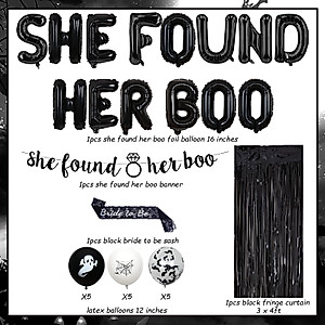 Halloween Bachelorette Party Decoration, She Found Her Boo Banner Bride to Be Sash Black Fringe Curtain Black White Balloons Bat Diamond Ring Foil Balloon for Bridal Shower Hen Party Decor