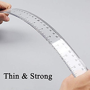 2 Pack Plastic Ruler Straight Ruler Clear See Through Measuring Acrylic Tool for Student School Office with Centimeters and Inches(6 Inch+12 Inch)