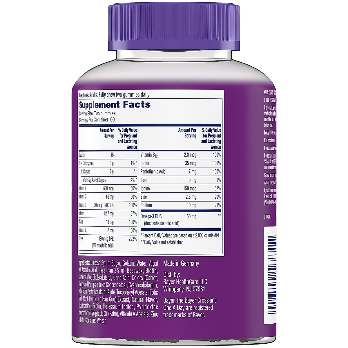 One A Day Women’s Prenatal Multivitamin Gummies Including Vitamin A, C, D, B6, B12, Folic Acid & more, 120 Count, Supplement for Before and During Pregnancy