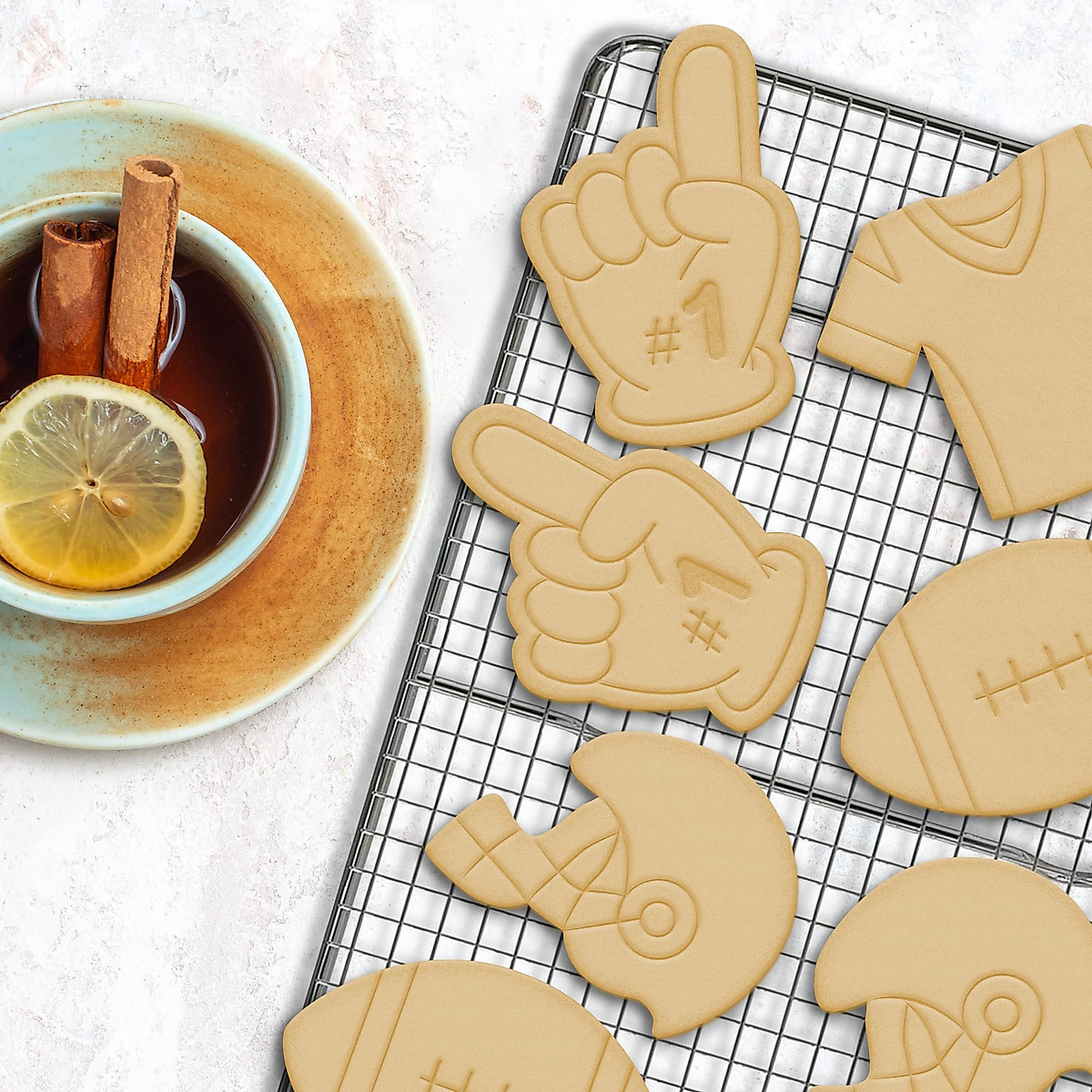 Moose Goods Football Cookie Cutter Set of 4 - Sports Cookie Cutters Shapes, Food Safe Plastic - Themed Football Cookie Cutters for Birthday Football Cookies - Football, Helmet, Jersey & Foam Finger