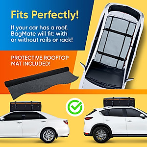 BagMate Military-Grade Waterproof Roof Bag - Rooftop Cargo Carrier – XXL 23 Cubic Feet. with 4 Door Hooks, Zipper/Buckle Closure, Extra Strap – Black Roof Bag for Cars with or Without Rack