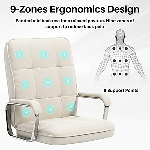 HomeZeer Home Office Desk Chair, Swivel Computer Desk Chair with Wheels and Padded Arms, Soft Leather, Adjustable Height and Tilt (White)