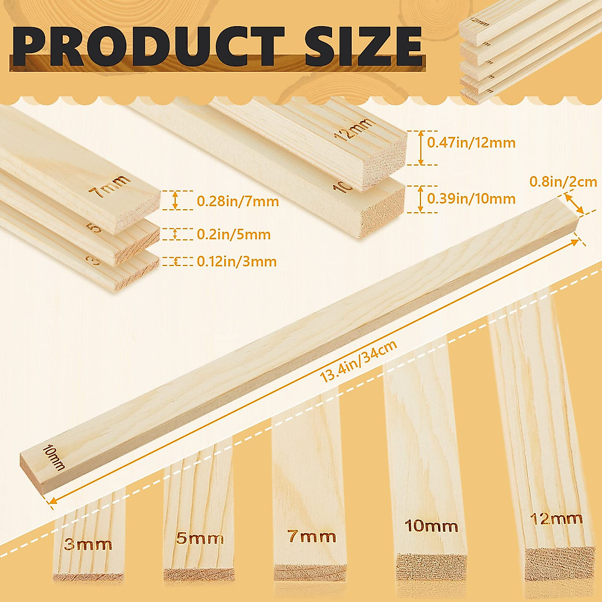 Sasylvia 10 Pcs Pottery Teaching Rolling Mud Stick Guide 5 Size Wooden Rolling Pin Guides Sticks Set Polymer Clay Depth Guide Pottery Tools Clay Tool Mudboard Tools for Pottery Polymer Clay Thickness