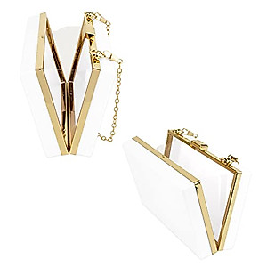 Andaz Press Blank Acrylic Clutch Purse for Women, Bride, Mrs, Bridesmaids, White Clutch Evening Box Shoulder Handbag with Gold Removable Metal Chain 1-Pack for Wedding Cocktail Formal Dinner Prom