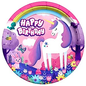 Treasures Gifted Rainbow Unicorn Plates 24ct - 9in Dinner Unicorn Party Plates - Unicorn Party Supplies - Unicorn Birthday Party Supplies - Unicorn Rainbow Party Decorations - Unicorn Birthday Plates
