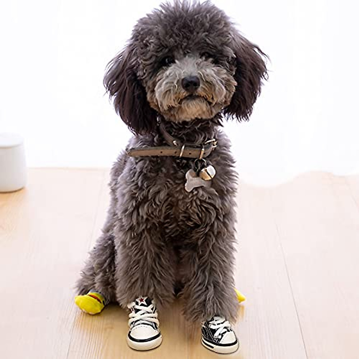 Magicorange 4 Pcs Pet Shoes Puppy Sport Denim Shoes, Outdoor Anti-Slip Sneaker Boot Causal Dog Shoes for Small Medium Size and Large Dogs (#2, Red)