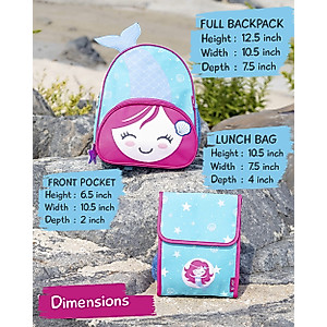 Toddler Backpack for Girls and Boys with Kids Lunch Bag - Mermaid Backpack for Girls and Lunch Bag Kids Backpack for School with Lunch Box Kids - Camp Travel Preschool Backpack - Majestic Mermaid
